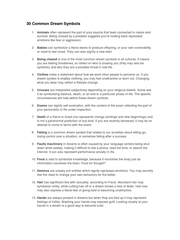 30 Common Dream Symbols | PDF | Dream | Anxiety