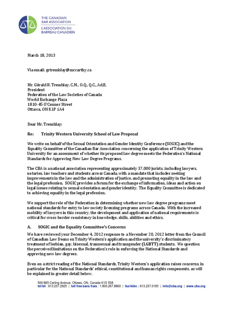 CBA Letter to FLSC | Discrimination | Freedom Of Religion