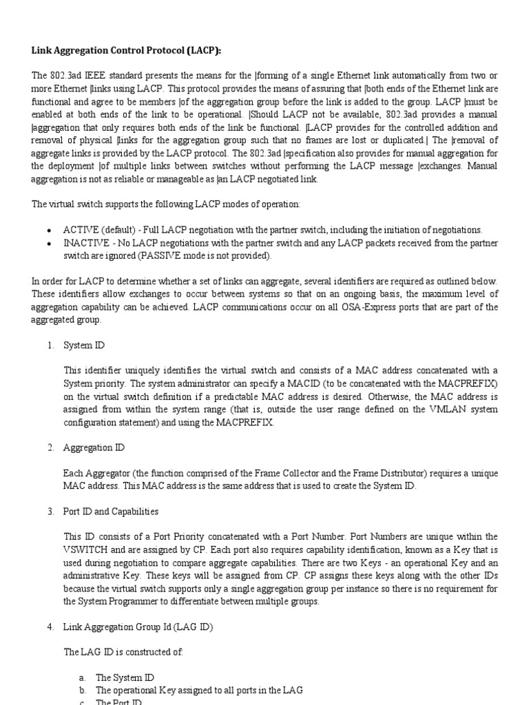 Link Aggregation Control Protocol in Detail | PDF | Network Switch ...