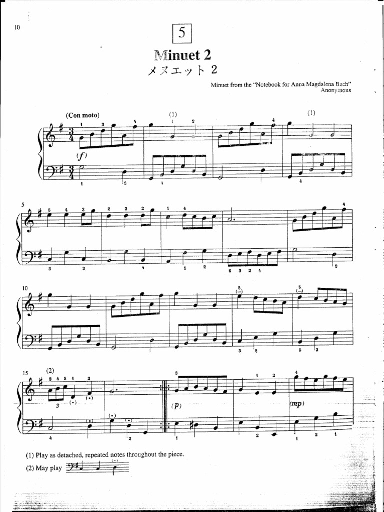 Suzuki Piano School Volume 2-Minuet 2 | PDF
