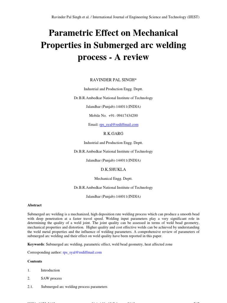 Review Effect Parameter Saw Parametric Effect On Mechanical Properties ...