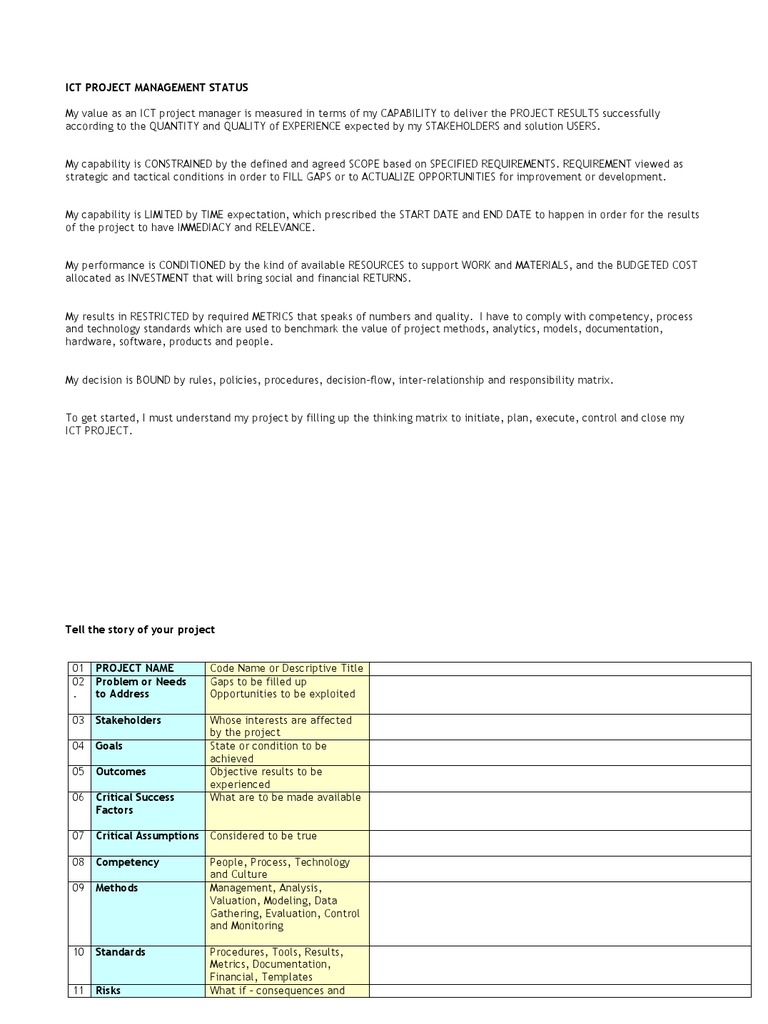 ICT Project Management Status Checklist. | PDF | Project Management ...
