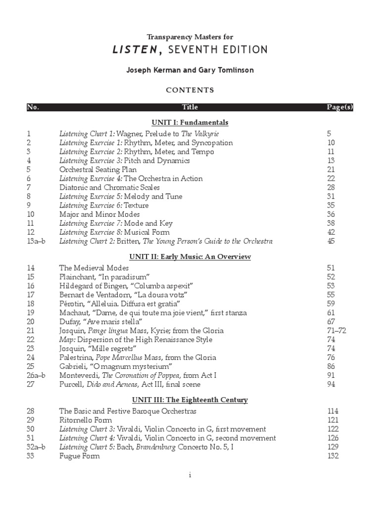Transparency Masters For Listen, Seventh Edition | PDF | Orchestras | Concerto