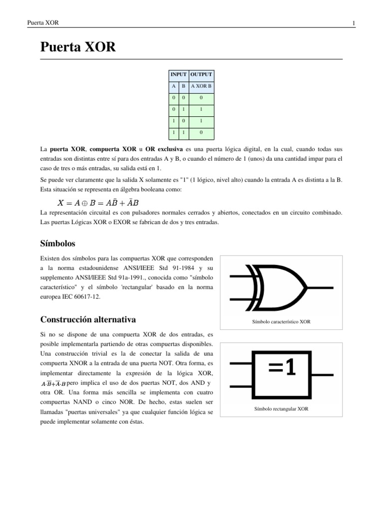 Puerta XOR | PDF | Puerta lógica | Diseño electronico