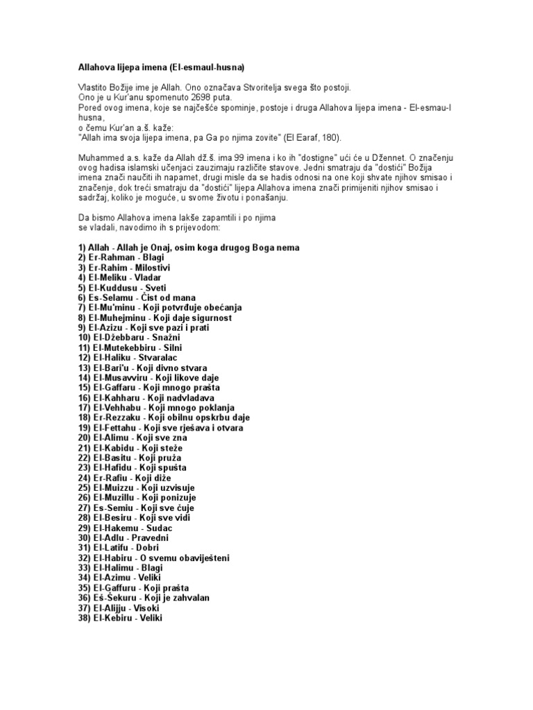 Allahova lijepa imena