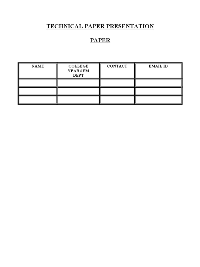 Technical Paper Presentation Paper: Name College Year Sem Dept Contact ...