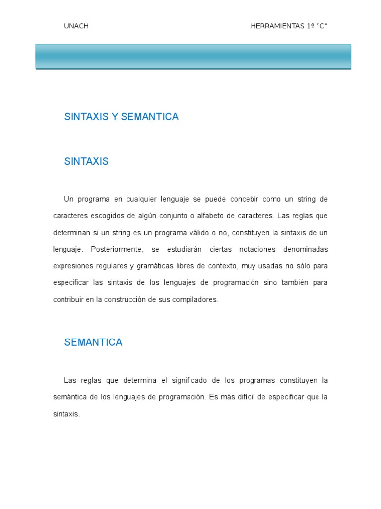 Sintaxis y Semantica | PDF | Lenguaje de programación | Compilador