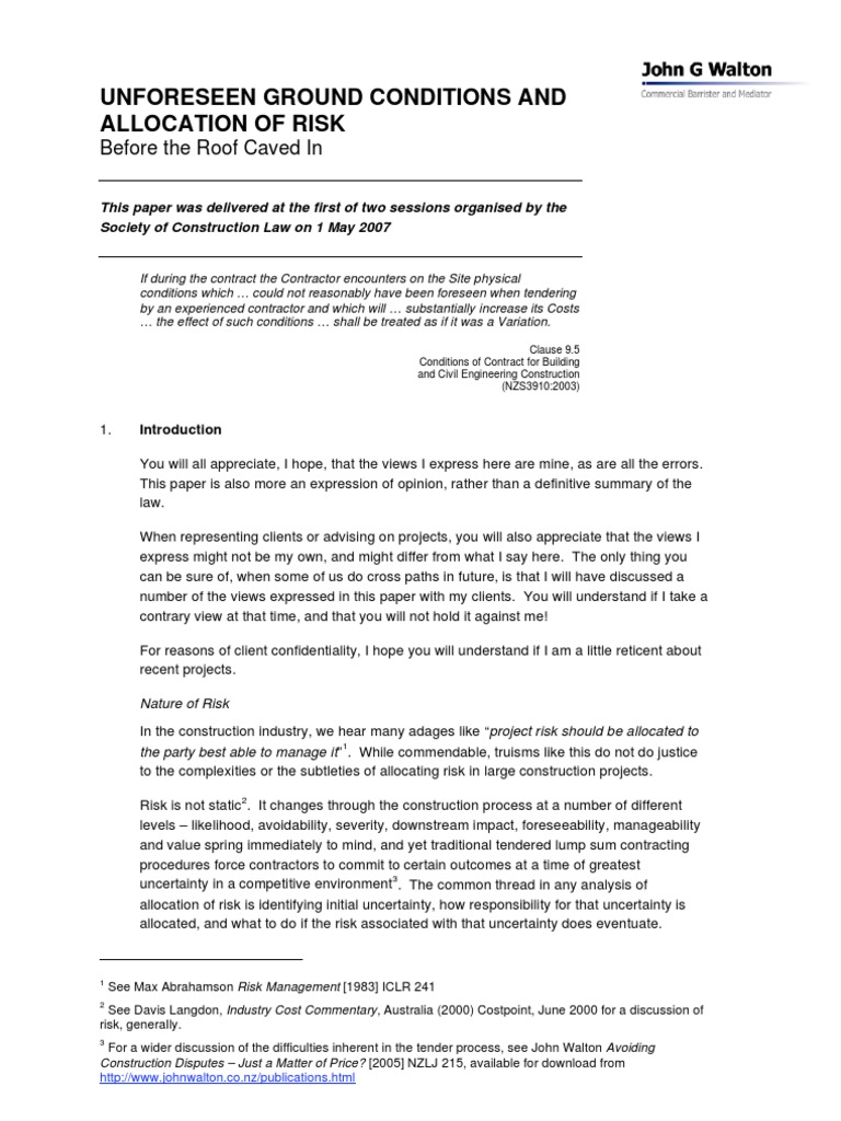 Unforeseen Physical Conditions | PDF | Misrepresentation | Risk