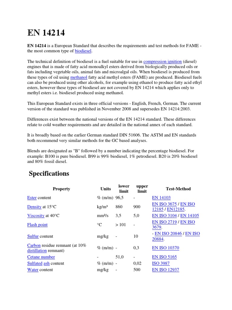 En 14214 Biodiesel | Biodiesel | Diesel Fuel