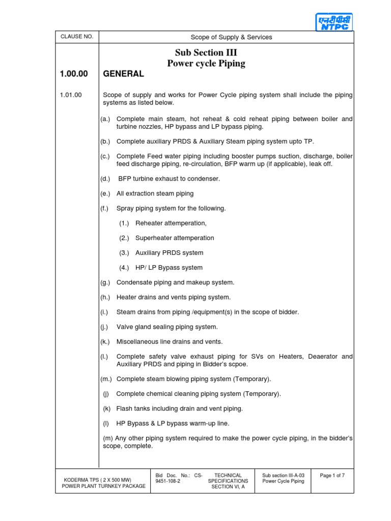 Power Cycle Piping | PDF | Pipe (Fluid Conveyance) | Specification ...