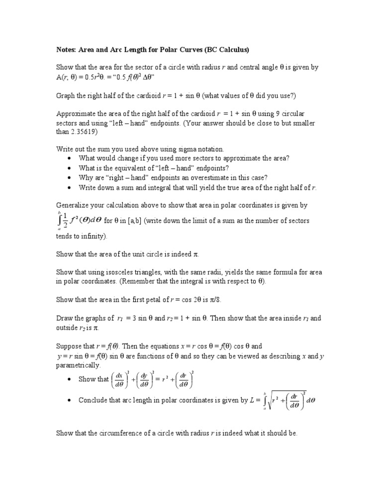 Area and Arc Length in Polar Coordinates | PDF