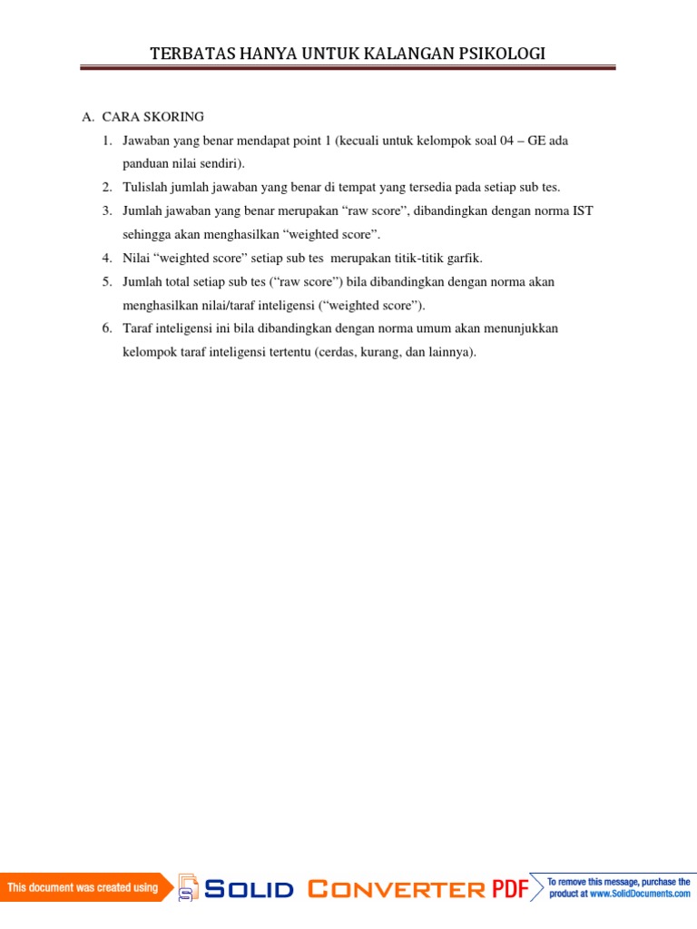 Cara Skoring Dan Norma Ist | PDF