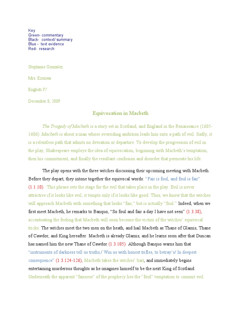 Equivocation's Role in Macbeth | PDF | Macbeth | Shakespearean Tragedies