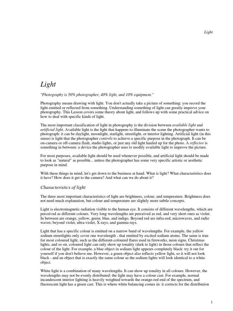 Light | PDF | Exposure (Photography) | Shadow