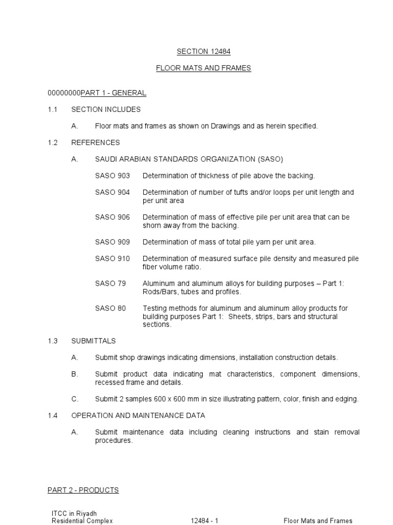 ITCC in Riyadh Residential Complex J10-13300 12484 - 1 Floor Mats and ...