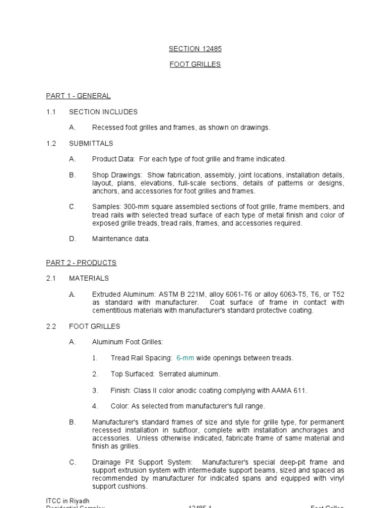 ITCC in Riyadh Residential Complex J10-13300 12485-1 Foot Grilles | PDF ...
