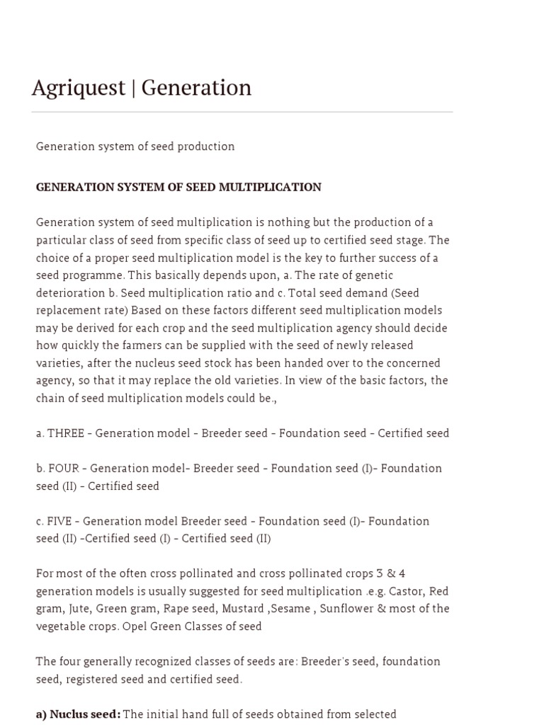Generation System of Seed Production | PDF | Seed | Plant Breeding