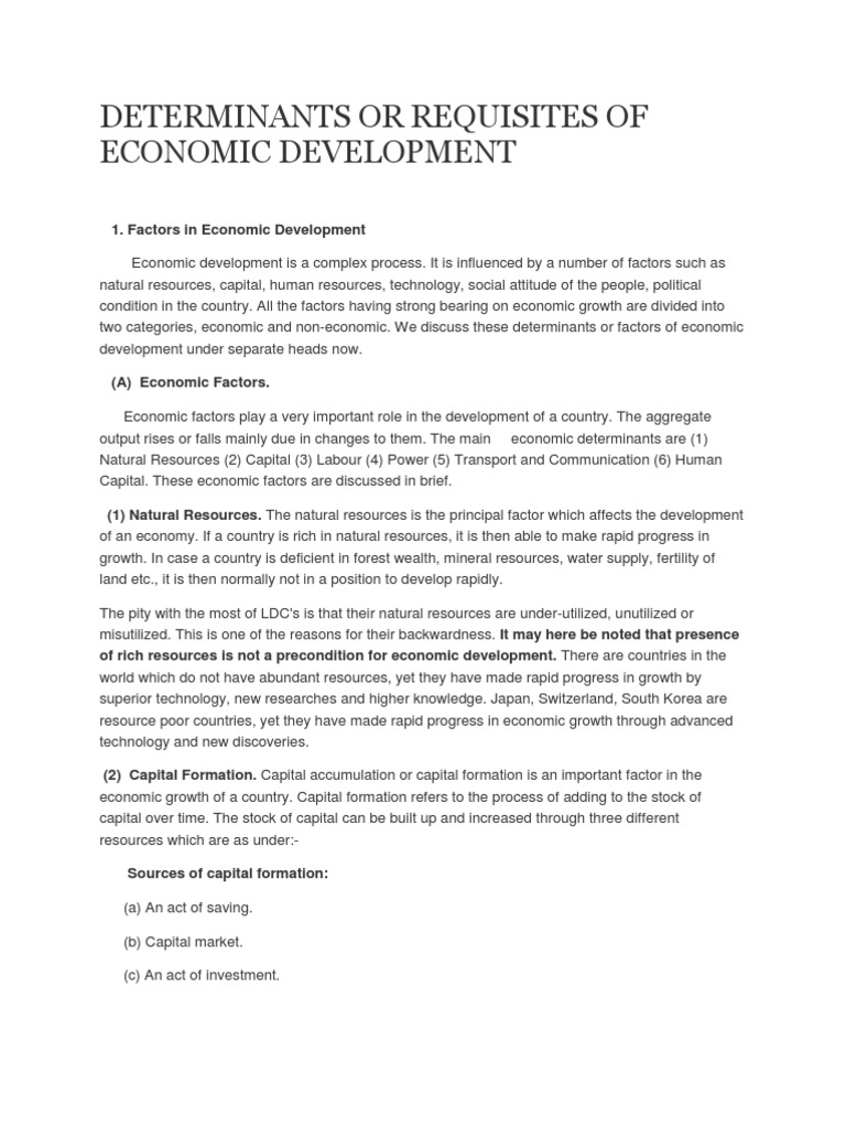 Determinants of Economic Development | PDF | Economic Growth | Factors ...