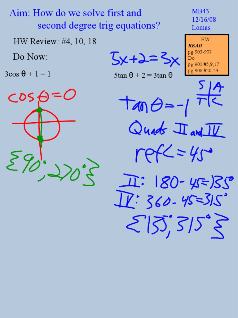 Aim How Do We Solve First And Second Degree Trig Equations PDF