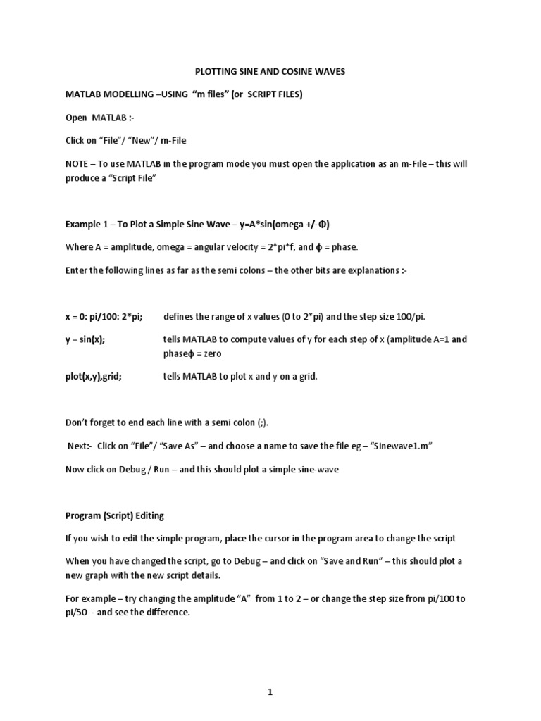 Matlab - Generating Sine and Cosine Waves | PDF | Sine Wave | Phase (Waves)