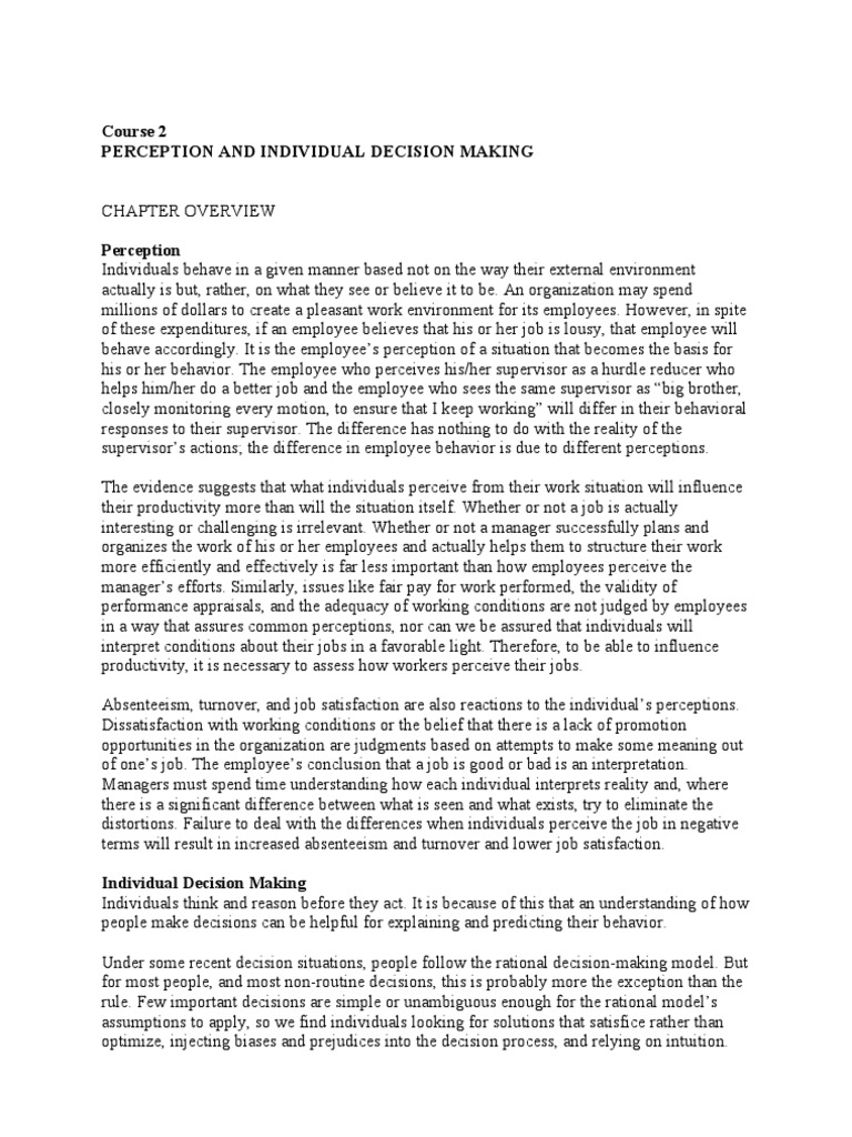 2 Perception And Individual Decision Making Pdf Bias Decision