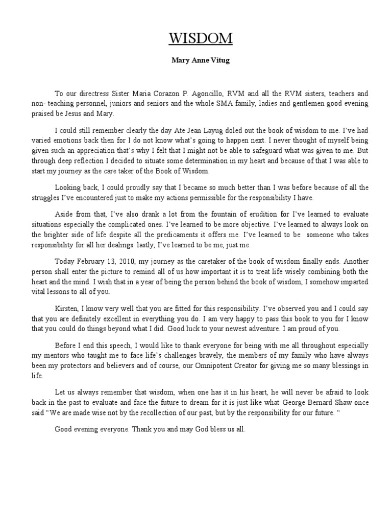 Wisdom: Mary Anne Vitug | PDF | Wisdom | Religion And Belief