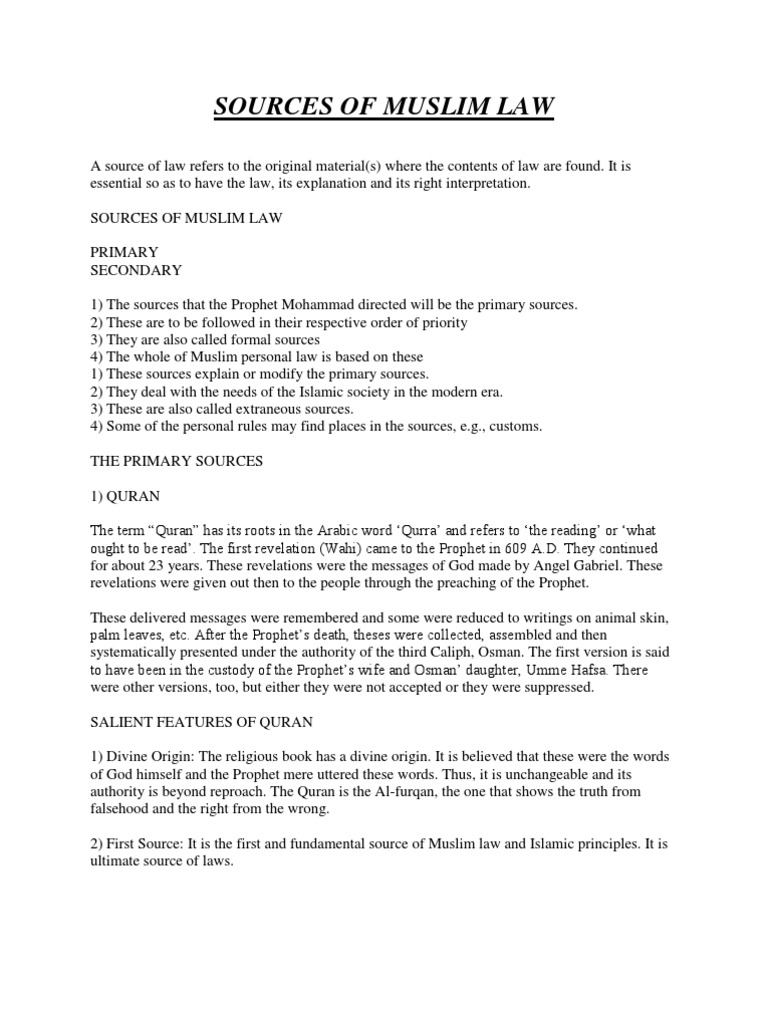 Sources of Muslim Law Explained | PDF | Abrahamic Religions ...