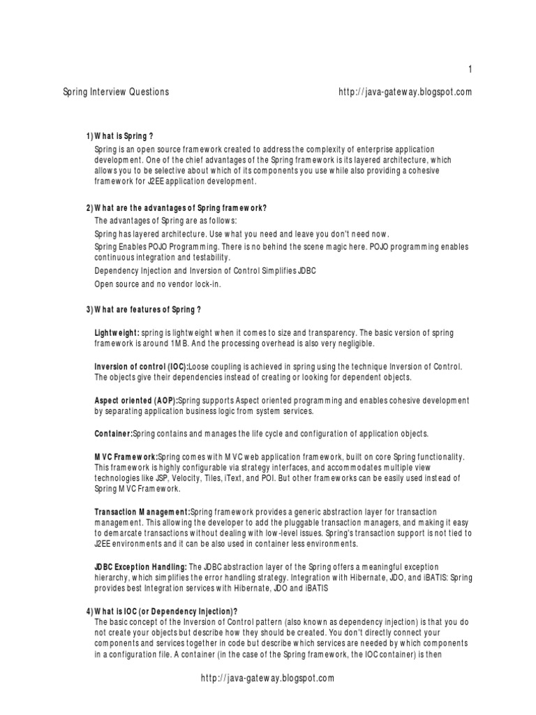 50 Spring Interview Questions 1 | PDF | Spring Framework | Java Server ...