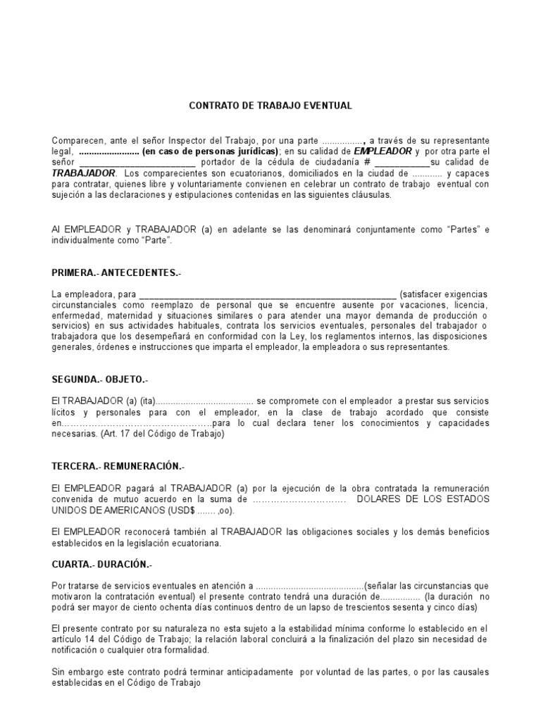 Contrato de Trabajo Eventual | PDF