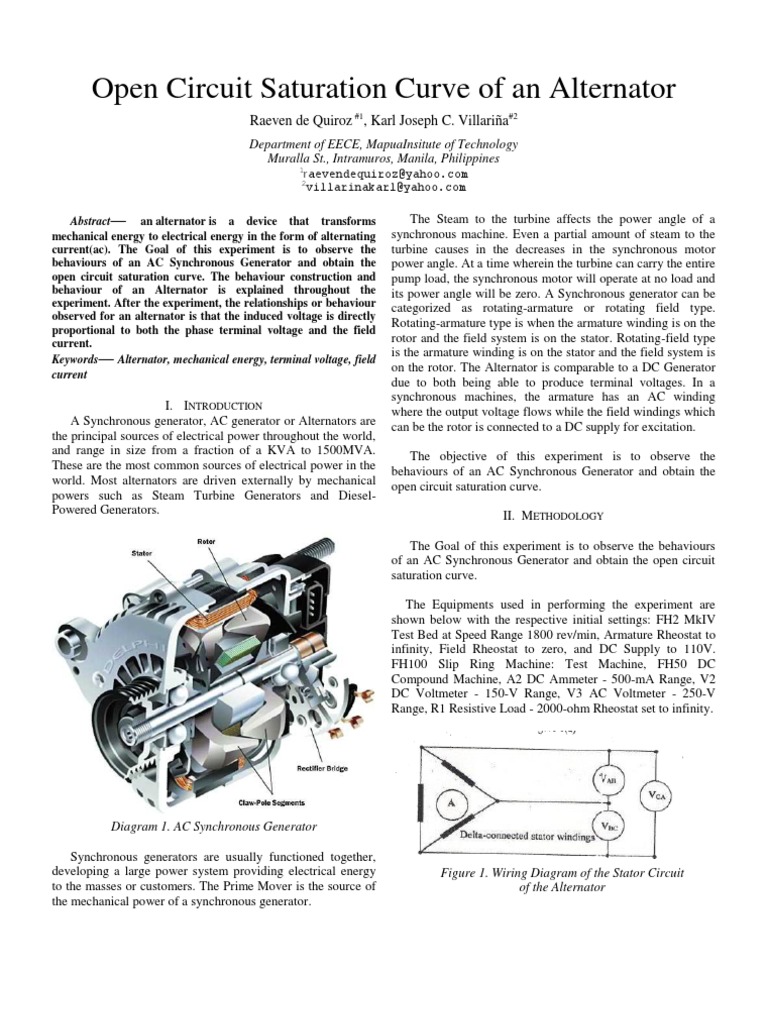 Open Circuit Saturation Curve of An Alternator-EXPT8 | PDF | Electric ...