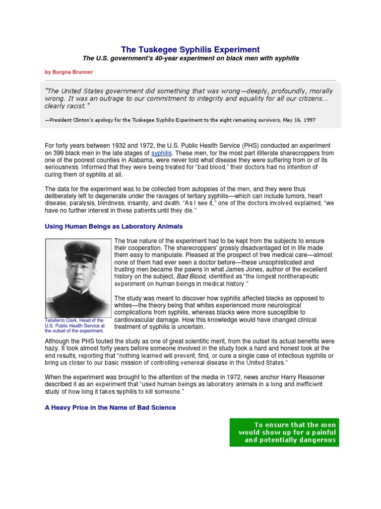 The Tuskegee Syphilis Experiment | PDF | United States Public Health ...