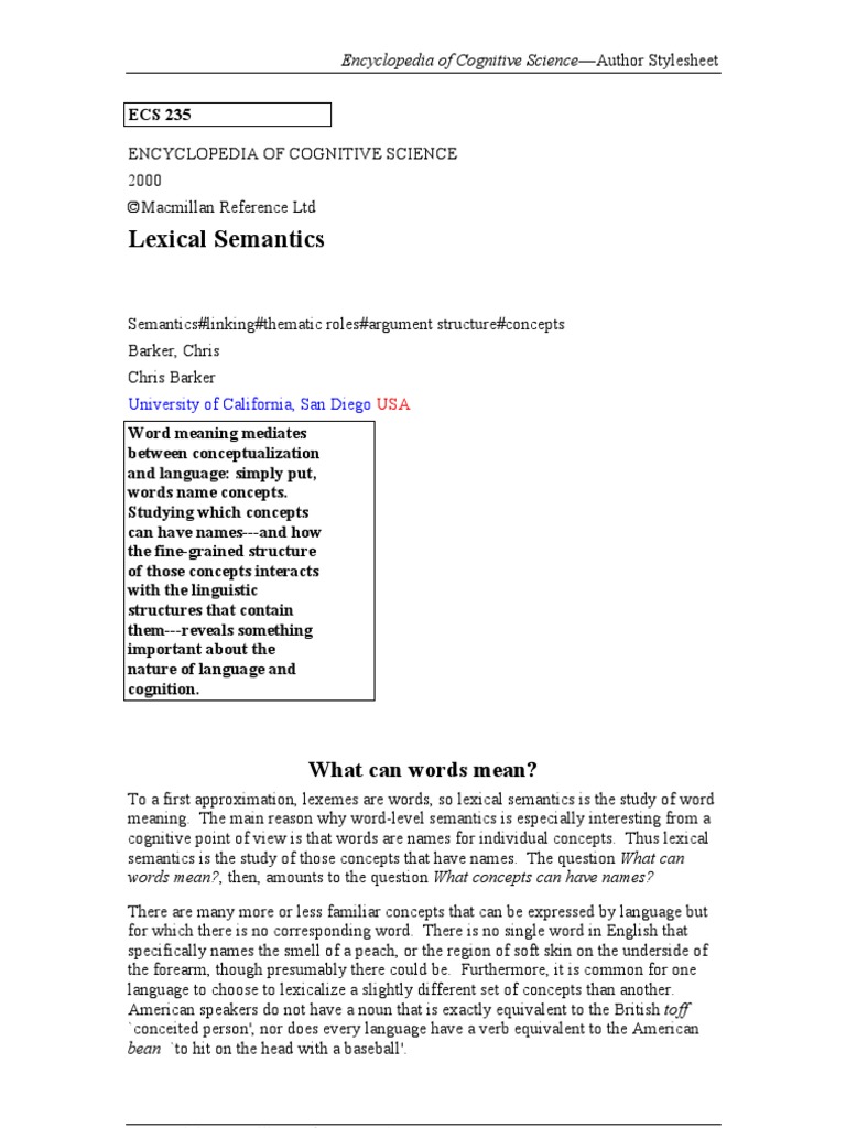 Barker Lexical | PDF | Semantics | Word