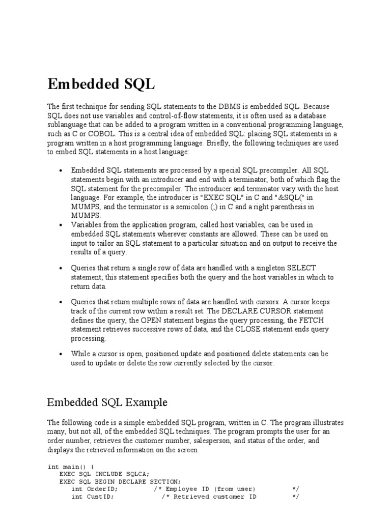 Embedded SQL | PDF | Sql | Databases