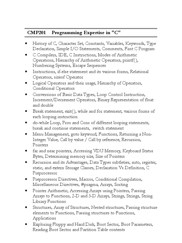CMP201 - Proogramming Expertise in C | PDF | C (Programming Language) | Pointer (Computer ...