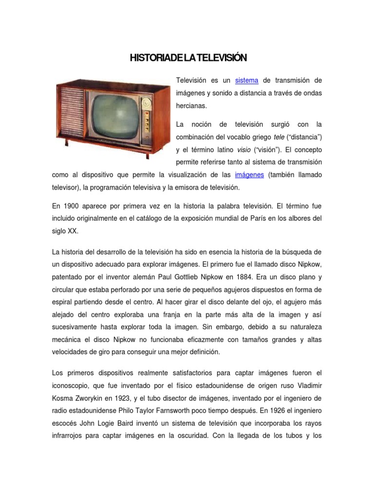 Historia de La Television | PDF | Televisión via satélite | Televisión
