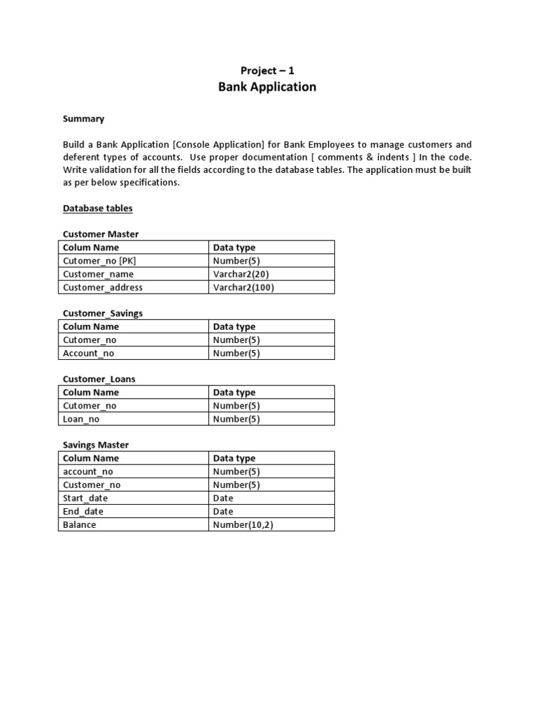 Bank Application: Project - 1 | PDF | Interface (Computing) | Databases