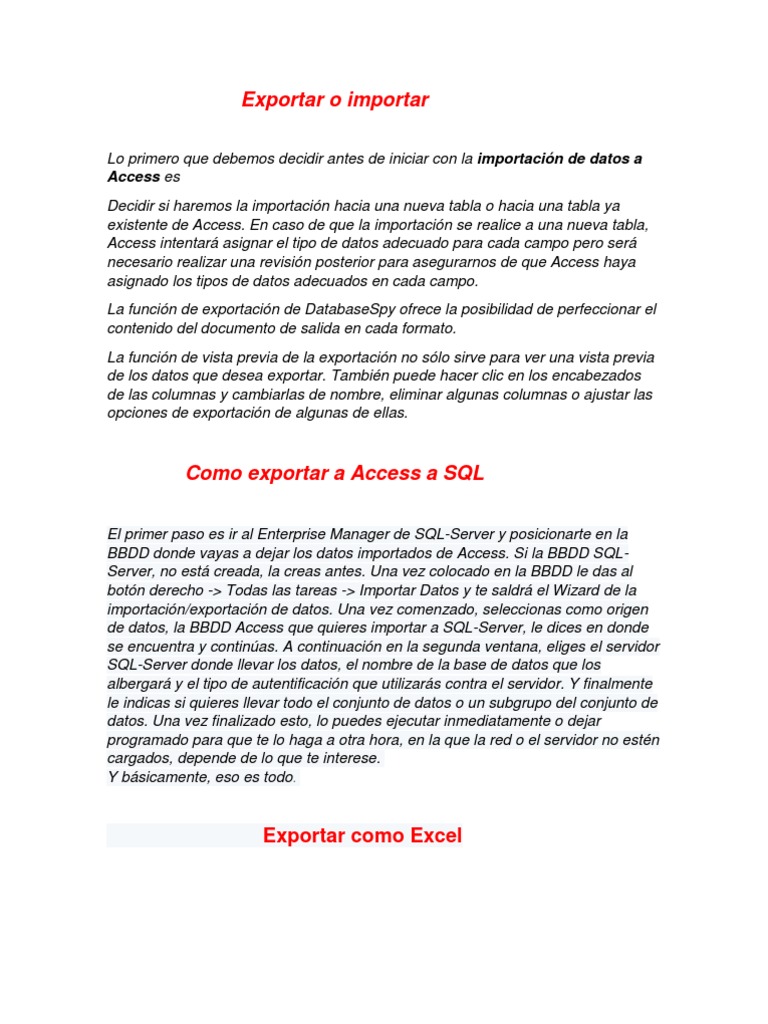 Exportar o Importar | PDF | Servidor SQL de Microsoft | Archivo de computadora