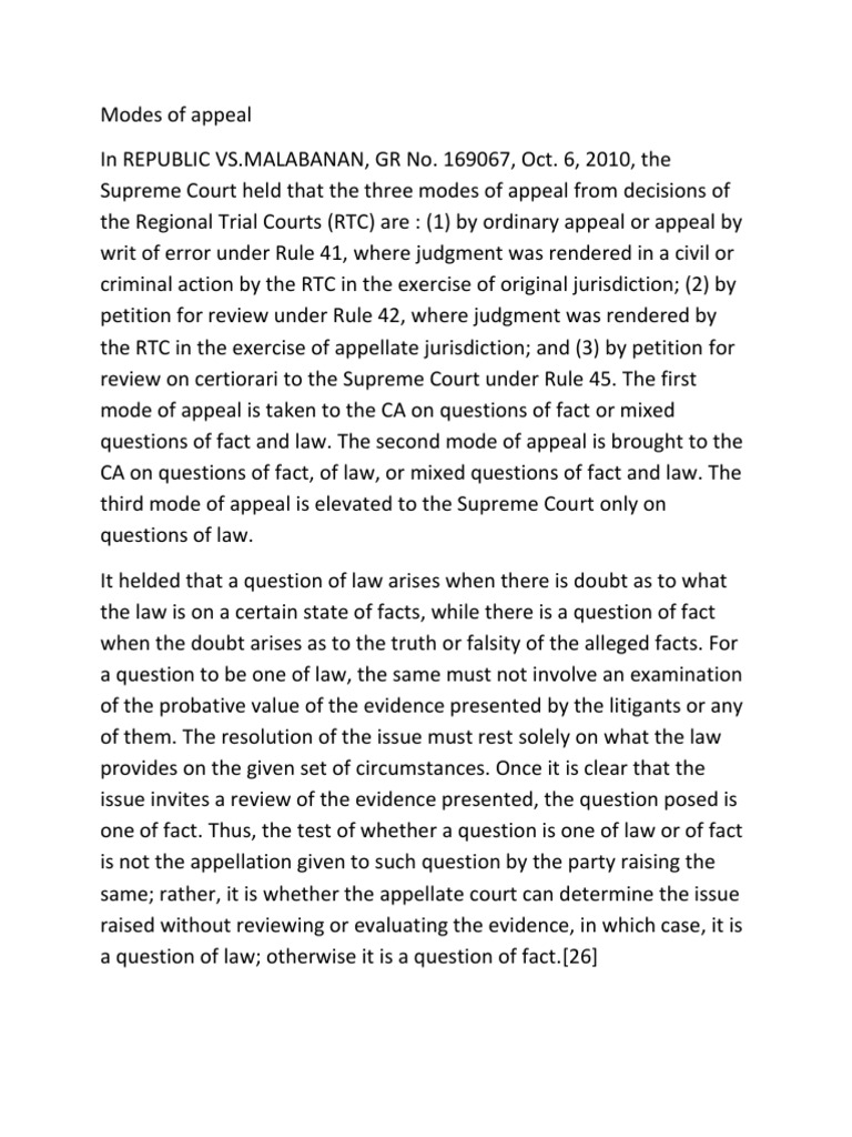 Modes of Appeal | PDF | Appeal | Question Of Law