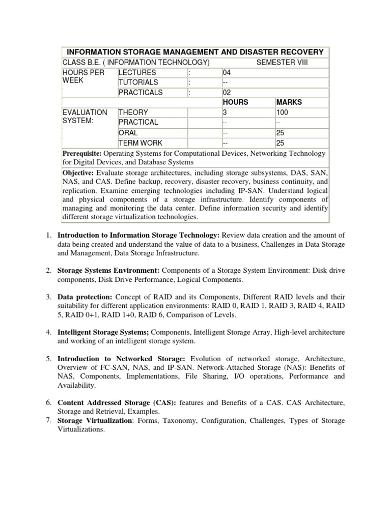 4 8 1 Information Storage Management And Disaster Recovery Pdf Computer Data Storage