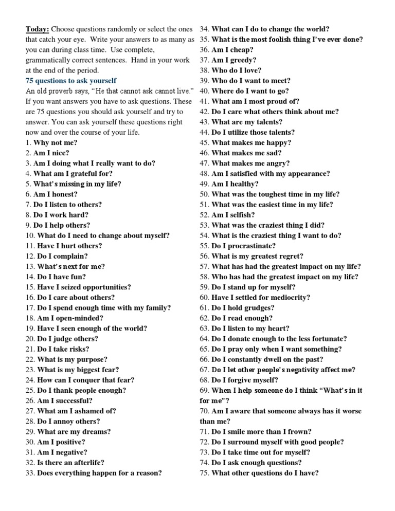75 Questions To Ask Yourself | PDF