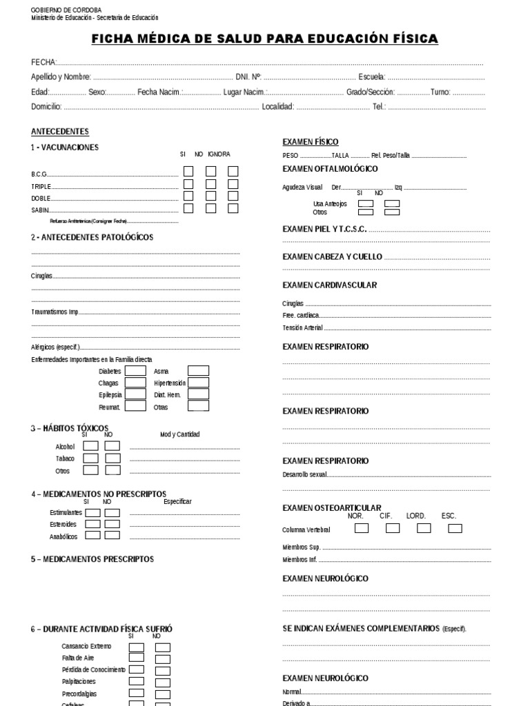 Ficha Medica Inicial | PDF | Clínica | Rtt