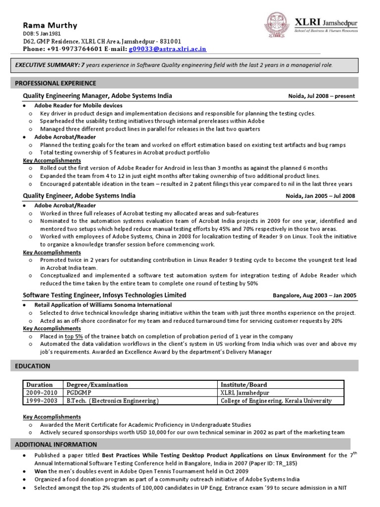 Cv Gmp Format | Adobe Systems | Software Testing
