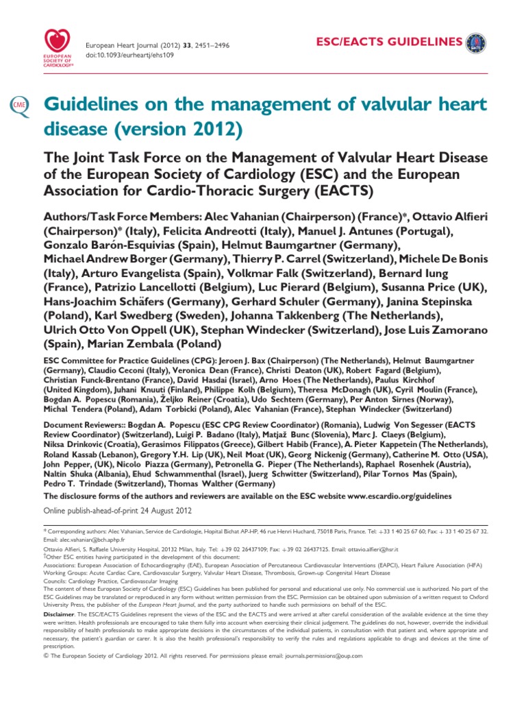 ESC Valvular Heart DZ Guidelines | PDF | Echocardiography | Coronary Artery Disease