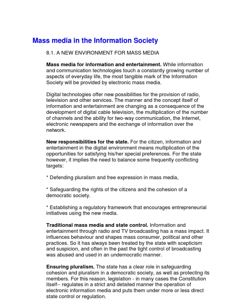 Mass media regulation in the digital age | PDF | Television | Mass Media