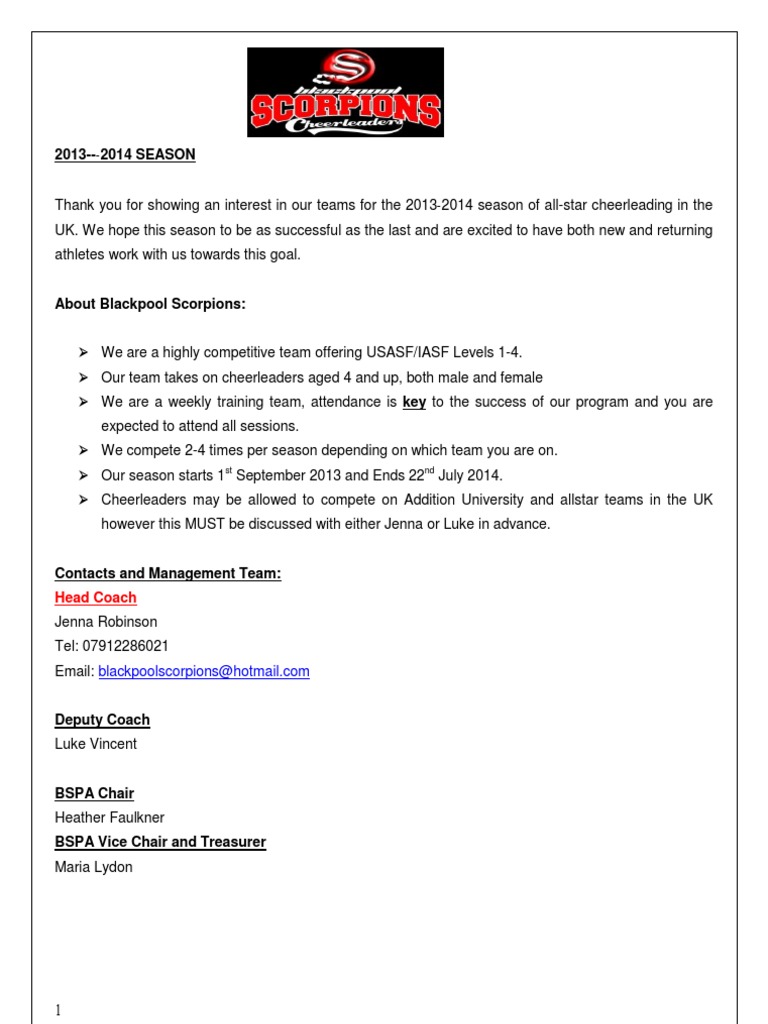 Blackpool Scorpions Team Information and Registration Pack | PDF ...