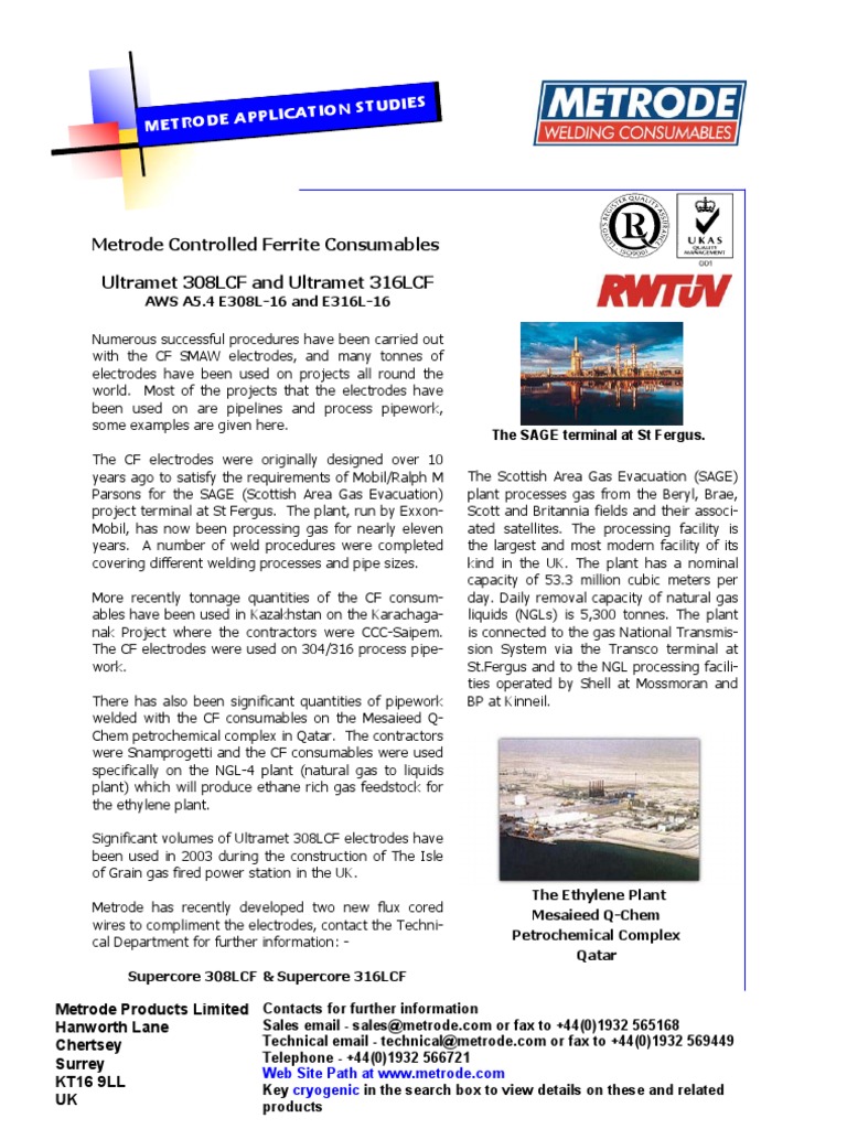 Metrode Controlled Ferrite 316 LCF | PDF | Natural Gas | Chemical ...