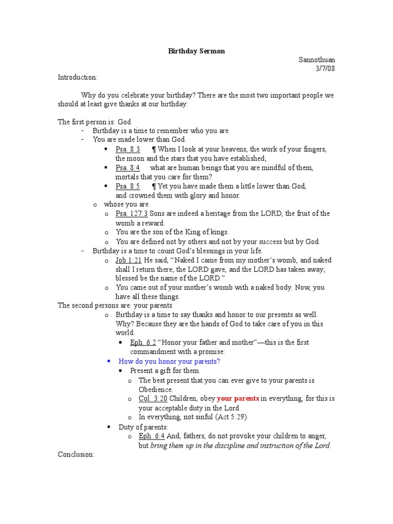 Birthday Sermon2 | PDF | Religious Belief And Doctrine | Religious ...