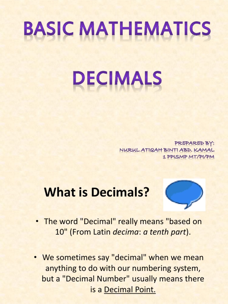 Basic Math Decimals | PDF | Fraction (Mathematics) | Notation