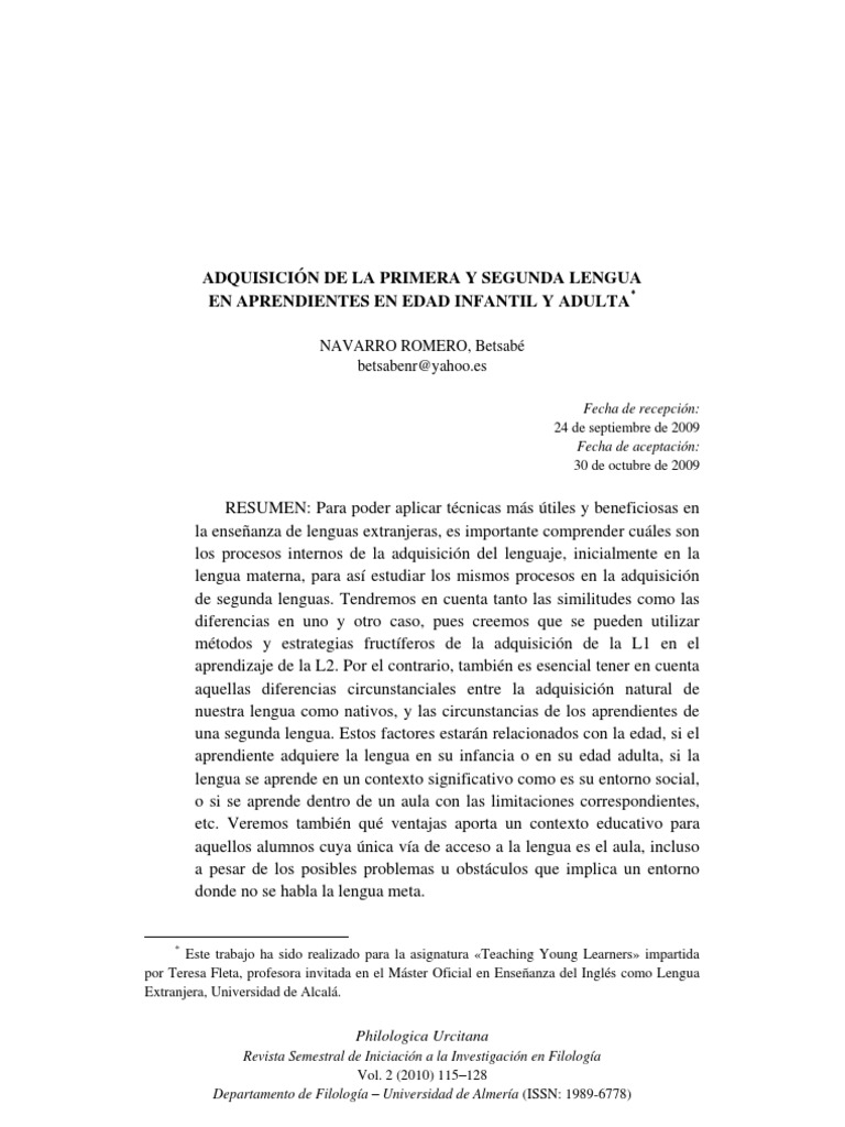 Adquisicion de La Primera y Segunda Lengua | PDF | Segundo lenguaje | Aprendizaje