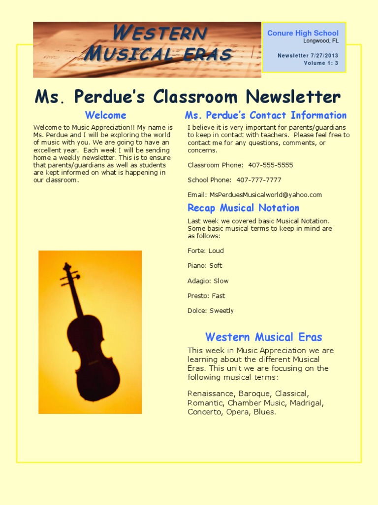 Western Musical Classroom Newsletter | PDF | Entertainment | Music Theory